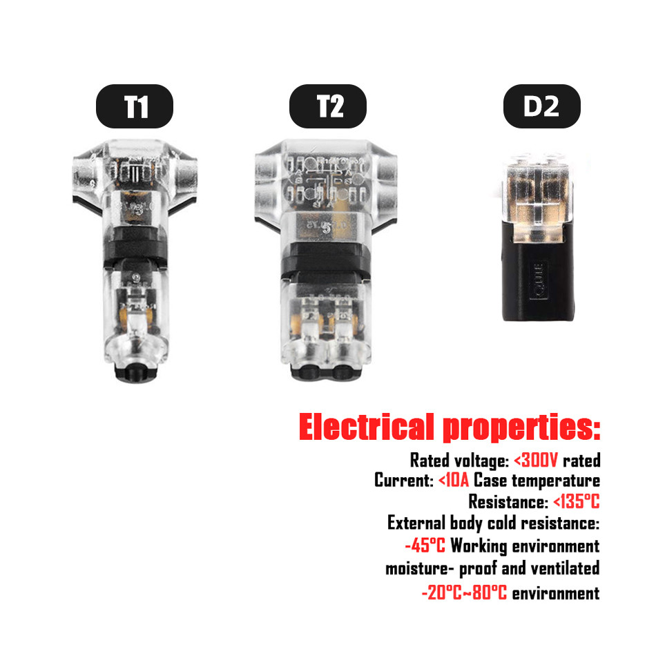 2 Pcs Quick Terminal Connections Wire Electrical Cable Snap In D2/T1/T2 ...