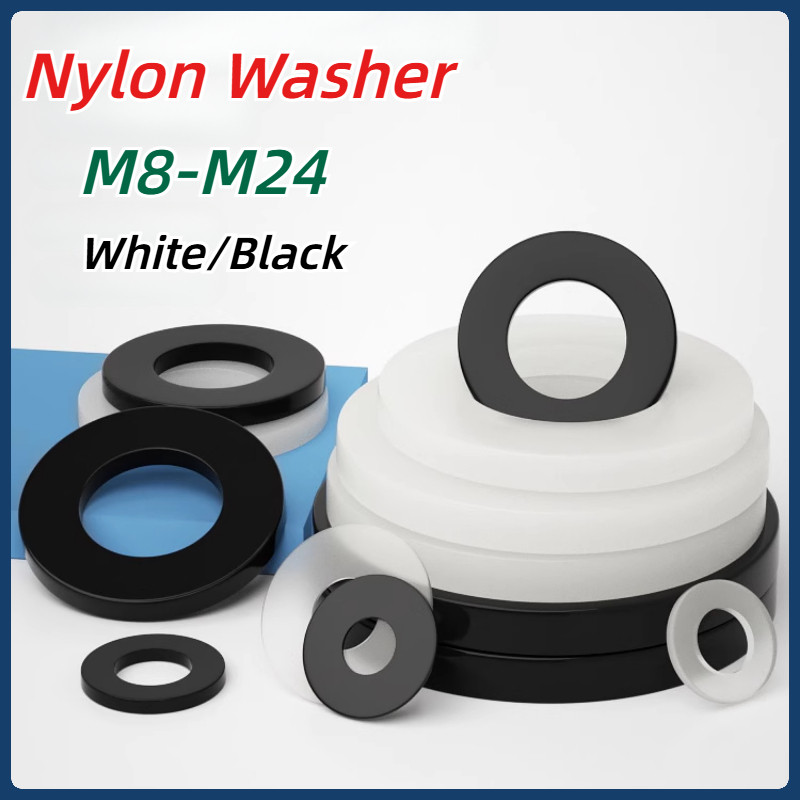 [MX1] Ratakan Nylon Black/White Nylon Flat Washer M8-M24 PA66 Plastic ...