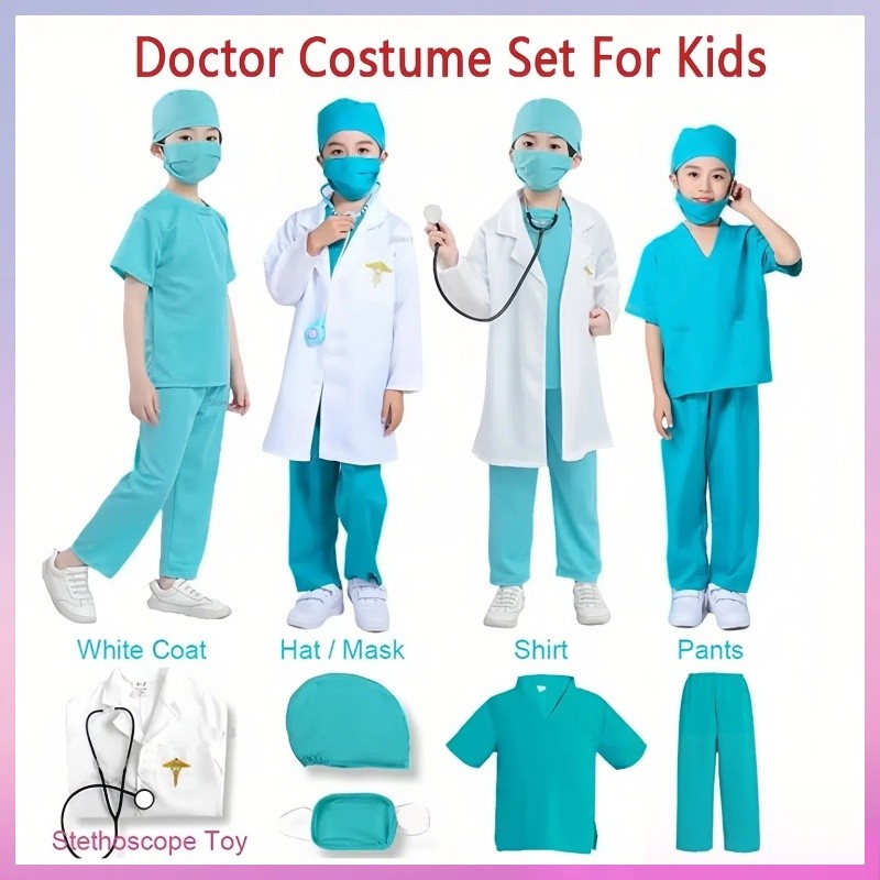 Malaysia Spot Doctor Costume Kids - Pretend Play Pink Surgical Scrub ...