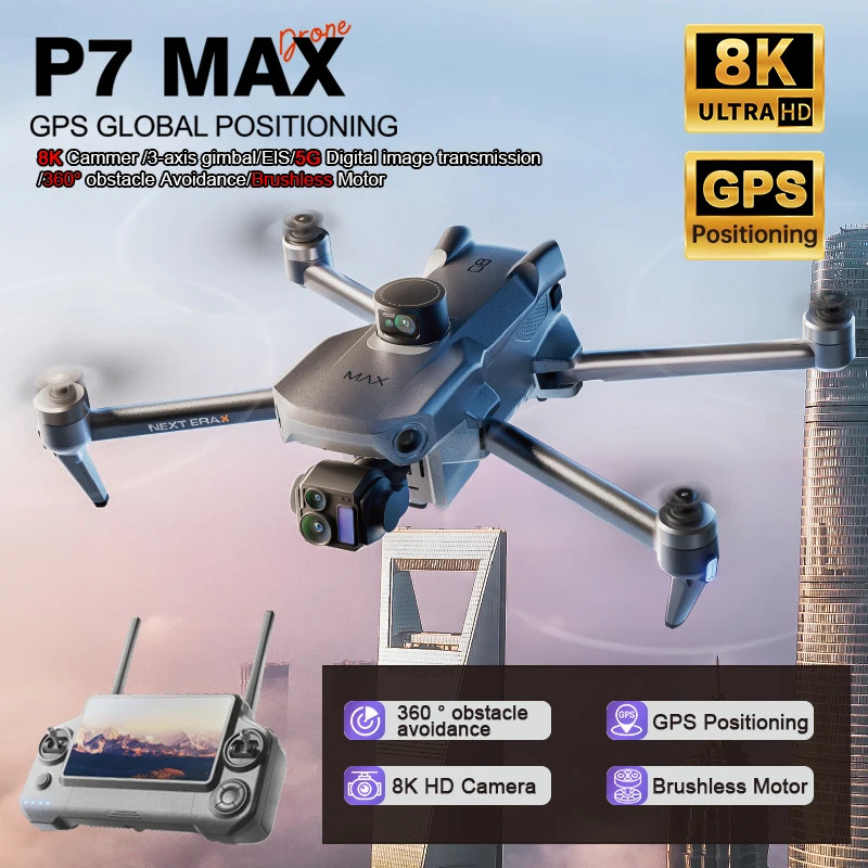 New style P7 MAX Professional GPS Drone With 8K Camera 3-Axis Gimbal 360 Obstacle Avoidance ...