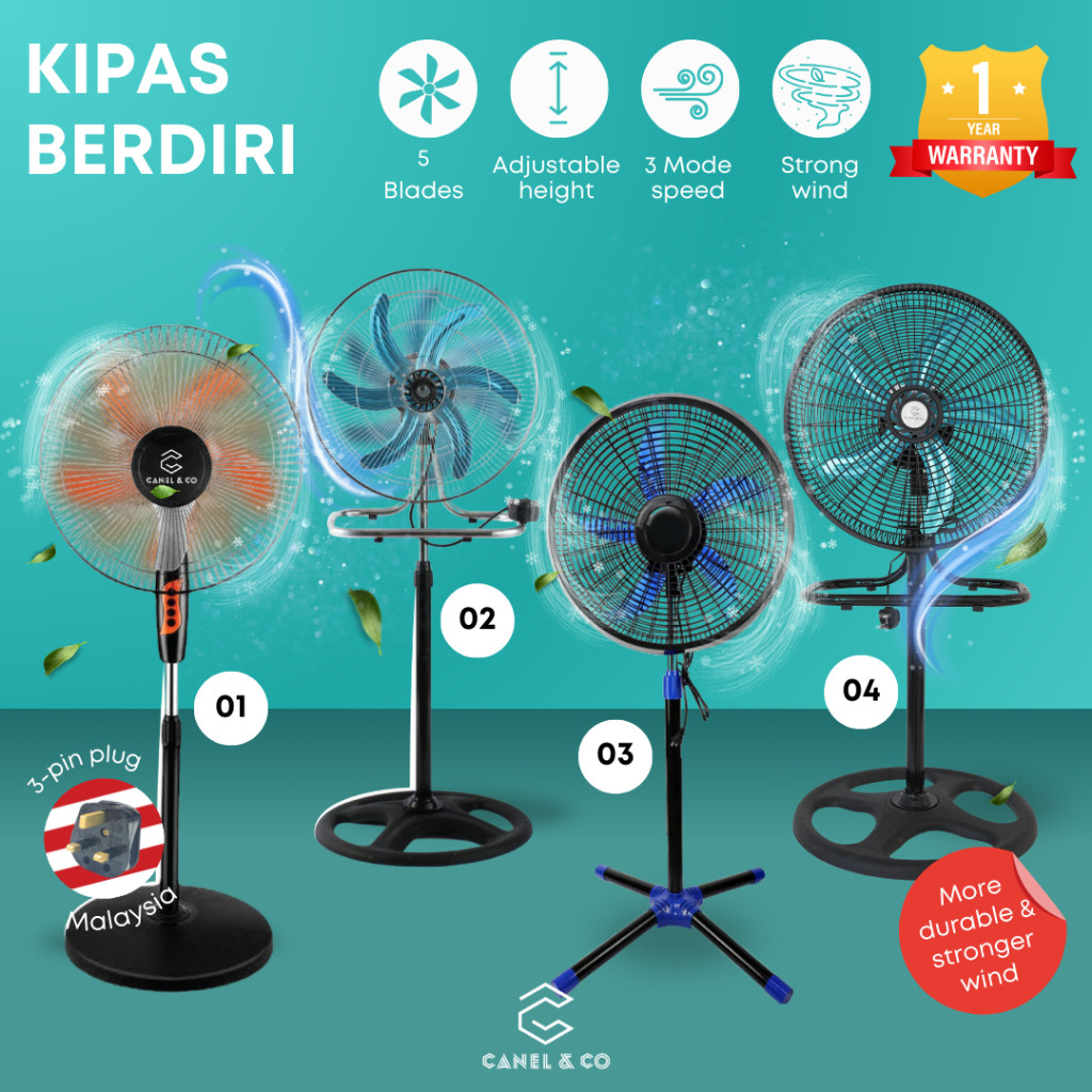 Ultra Strong Floor Stand Fan 16 & 18 Inch 5 blades 3 Speed Kipas Berdiri Angin Kuat Diri 风扇家用 ...