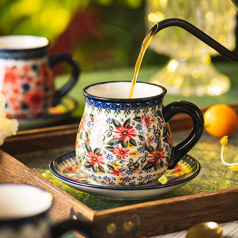 Bohemian Style Coffee Cup Set Retro Floral Ceramic Cup and Saucer ...