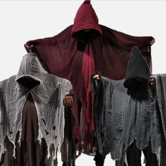 Halloween Hooded Horror Black Cloak Cloak Clothes Plastic Weapon Axe ...