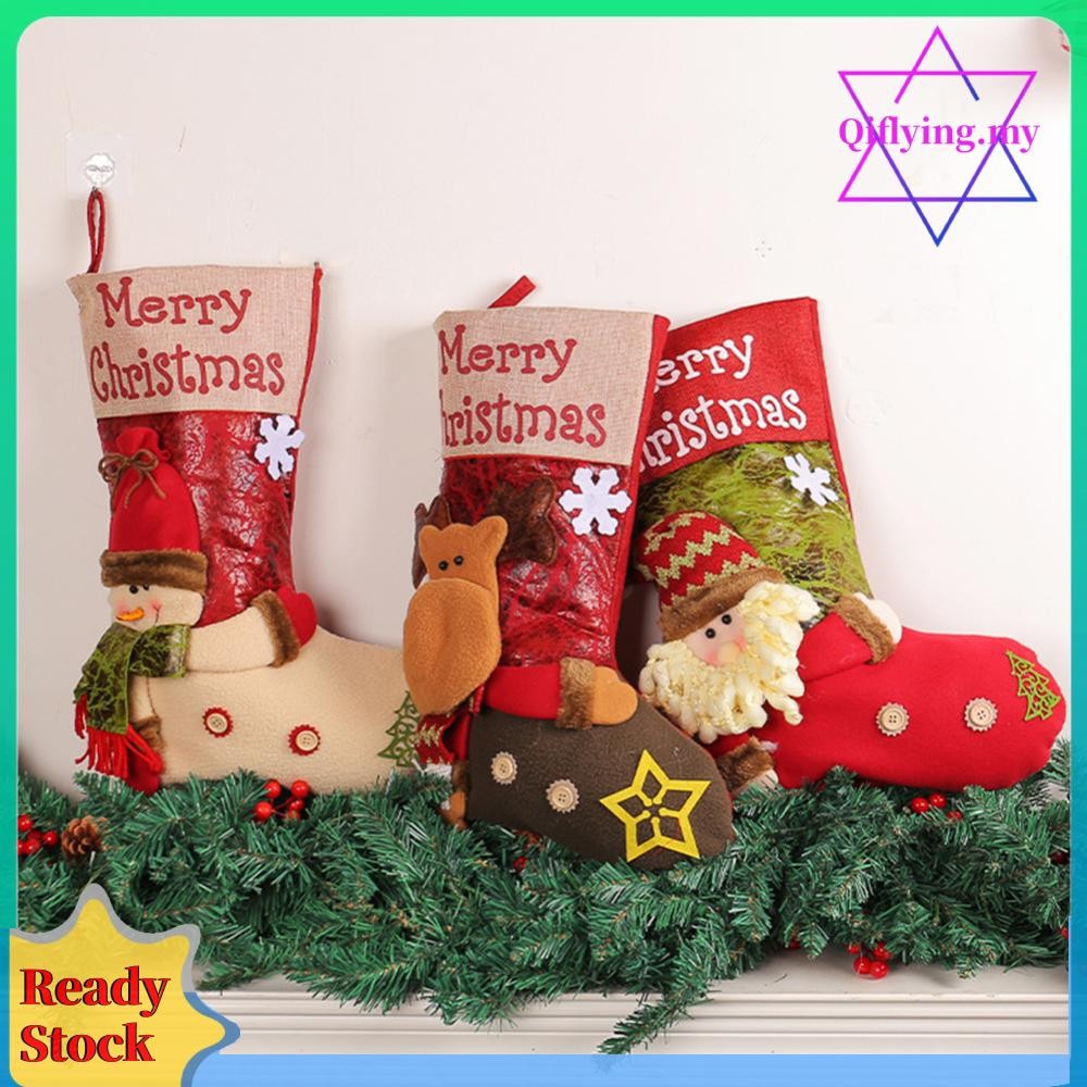 Christmas Cartoon Hanging Stockings Santa Snowman Reindeer Xmas Tree ...