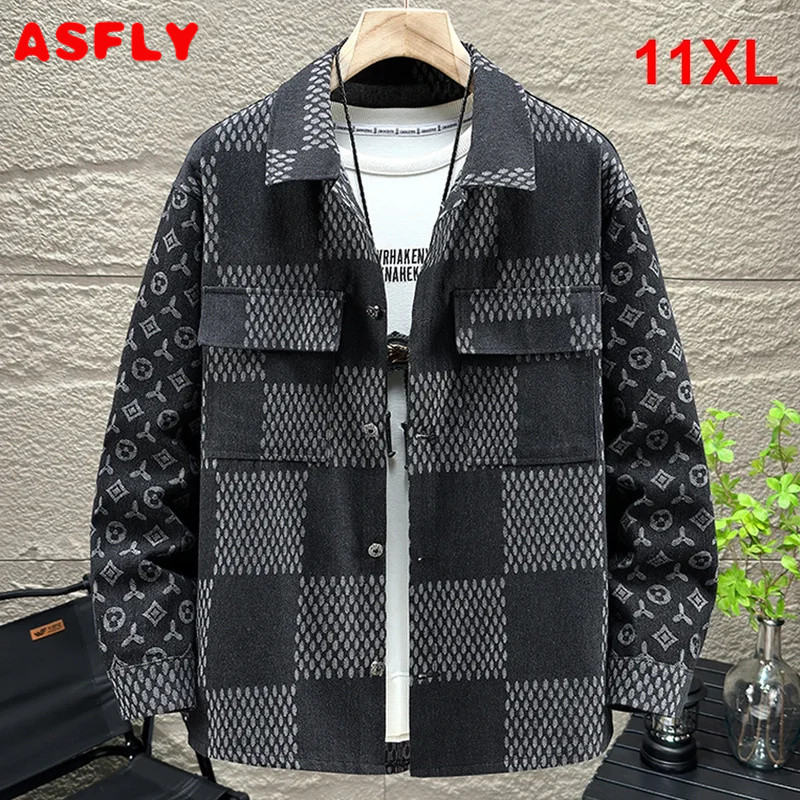 ASFLY Plaid Denim Jacket Men Vintage Fashion Jean Jacket Plus Size 10XL ...