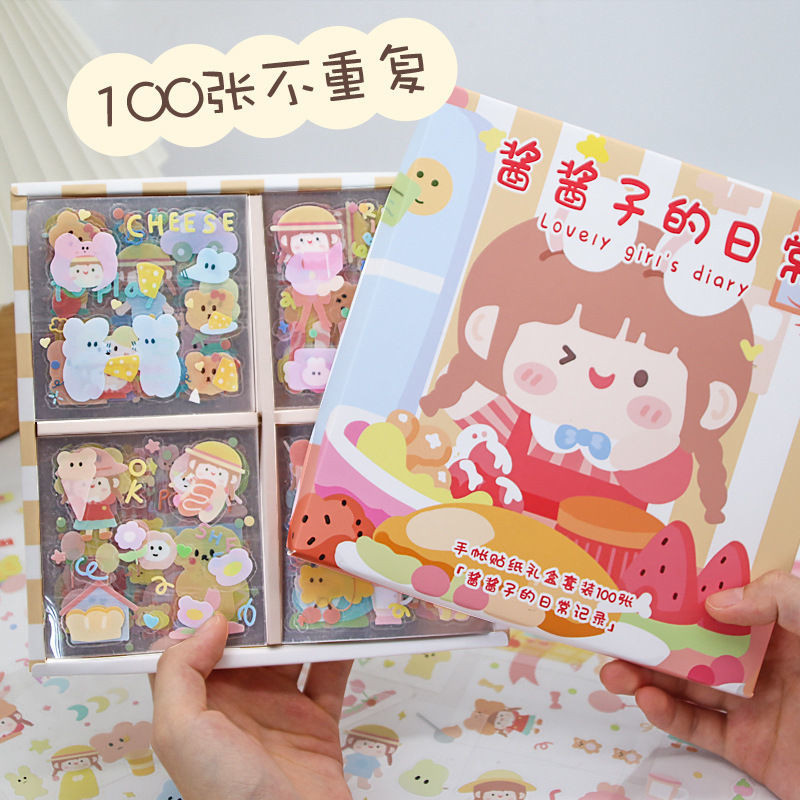 100 Pieces Handbook Sticker Set Cute Cartoon Girl Heart Sticker Water ...