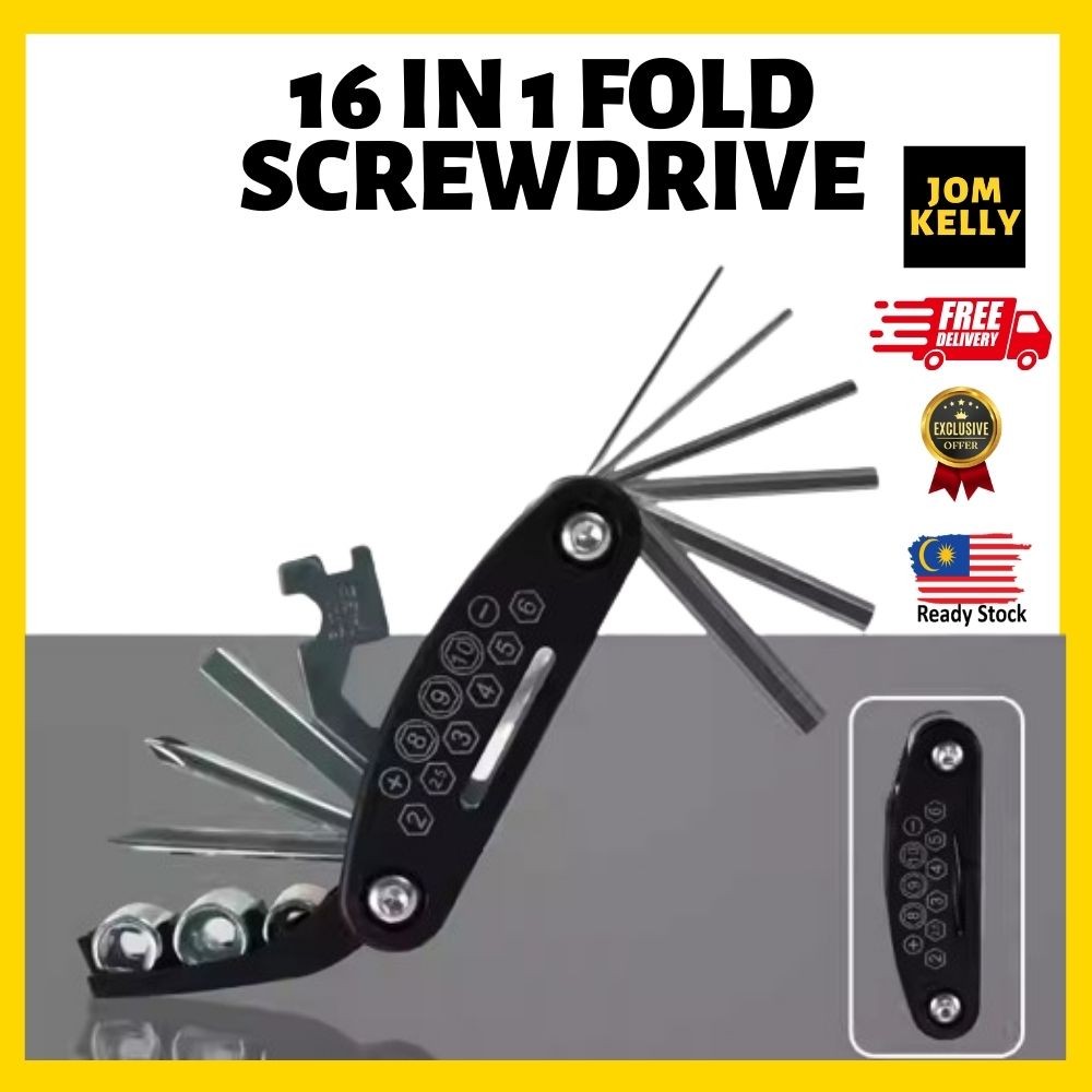 JOM KELLY 16 IN 1 Durable Hexagon Alan Spoke Wrench Bike Screwdriver ...