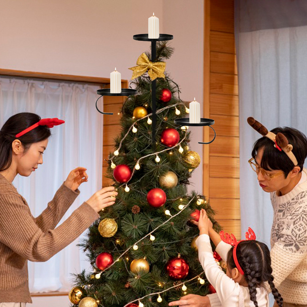 [Verne.my] Metal Black Triple Tree Topper Christmas Tree Topper Candle ...