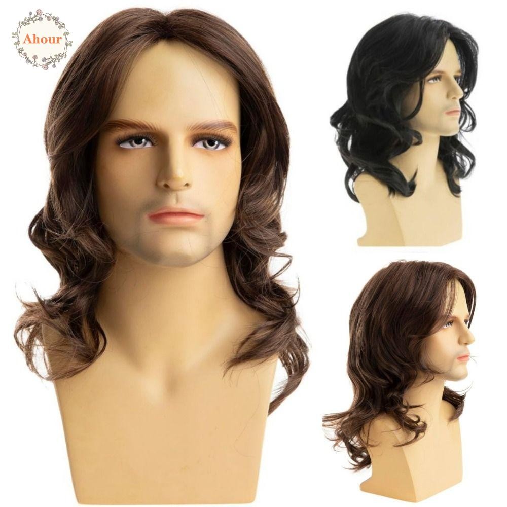 AHOUR Male Wavy Wigs, Natural Medium Length Synthetic Cosplay Wigs for ...