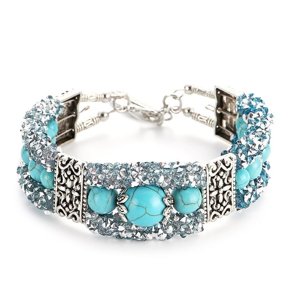 Lingkaran Kawat Manik Turquoise Aloi Baru Gelang Berlian Berkilat ...