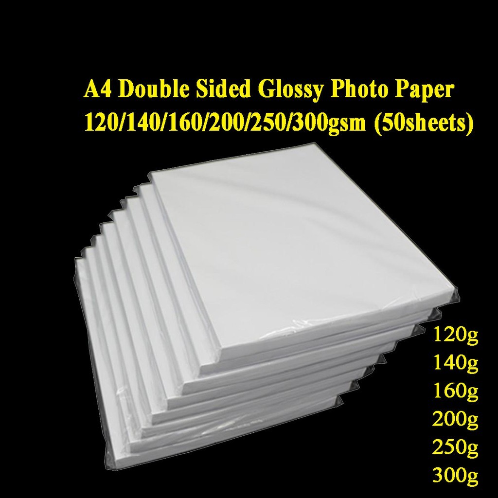 A4 Double Sided Glossy Photo Paper 120g / 140g /160g / 200g / 250g / 300g (50sheets) | Shopee ...