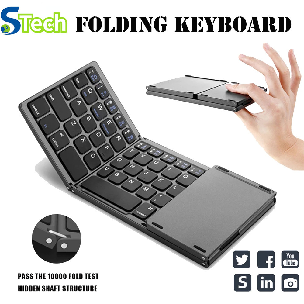 B033 Mini Wireless Keyboard With Touchpad Bt Office Portable Magnetic Triple Folding Keyboard