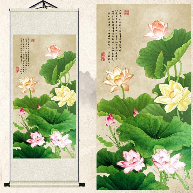 Rich Nine Fish Lotus Peony Flower Bird Painting Decorative Scroll ...