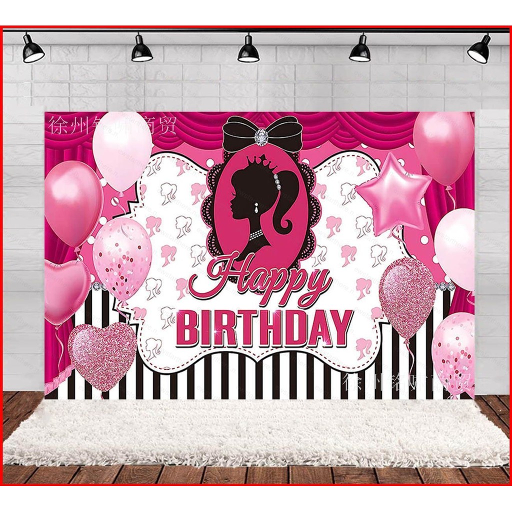 Jason Barbie Princess pink Birthday theme backdrop banner party ...