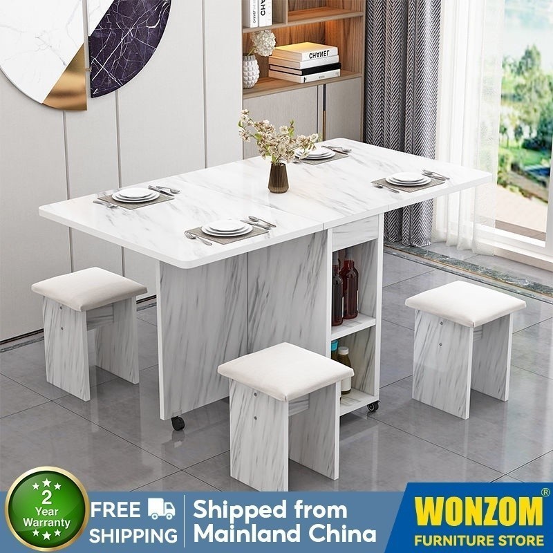 Movable Wooden Table Rectangle Folding Dining Table Living Room ...