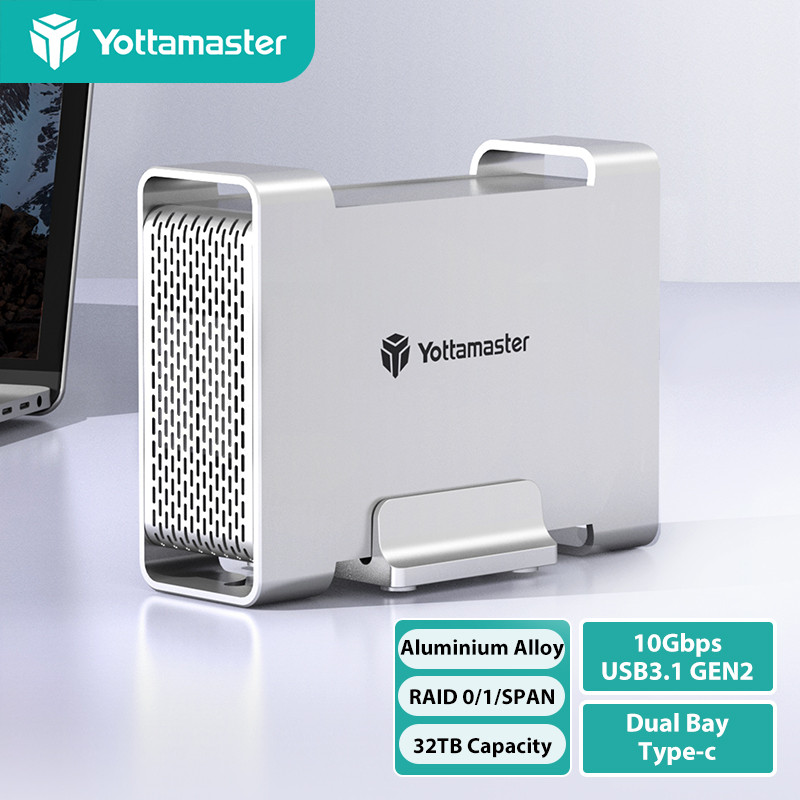 Yottamaster 1/2-Bay RAID Enclosure USB3.1 Gen2 10Gbps Type-C Support ...