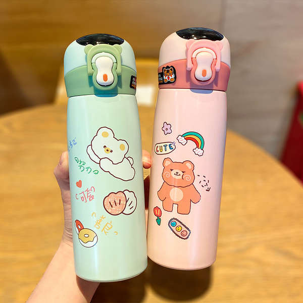 cute botol air botol air budak sekolah botol air budak Cawan termos kanak-kanak dengan penyedut ...