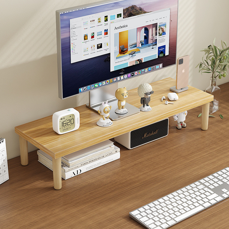 Computer Elevated Rack Solid Wood Desktop Storage Desktop Monitor ...