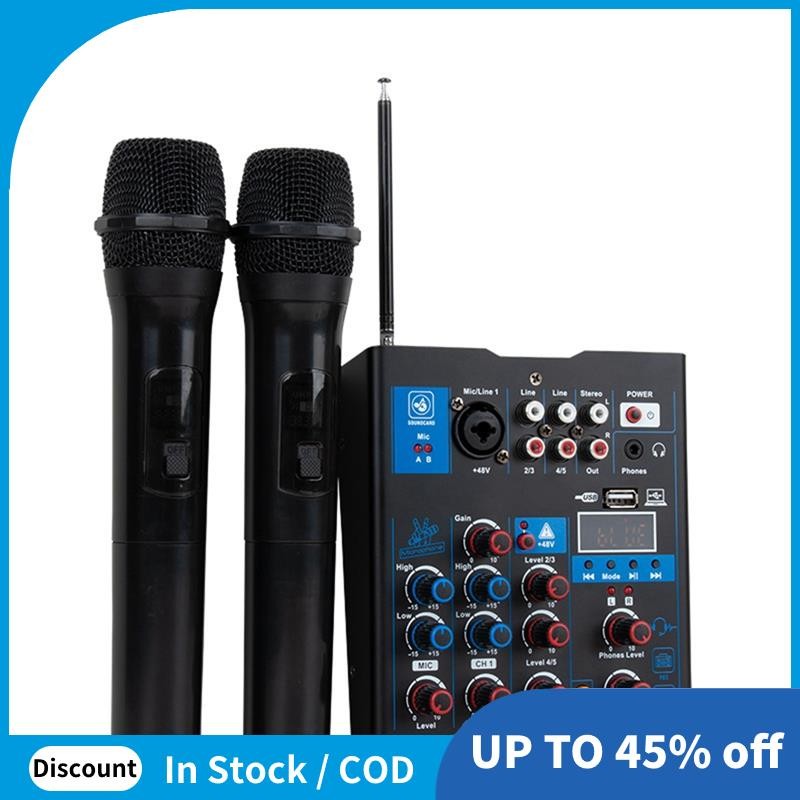 5 Channel USB Audio Mixer with Wireless Microphone Studio Sound Mixer ...