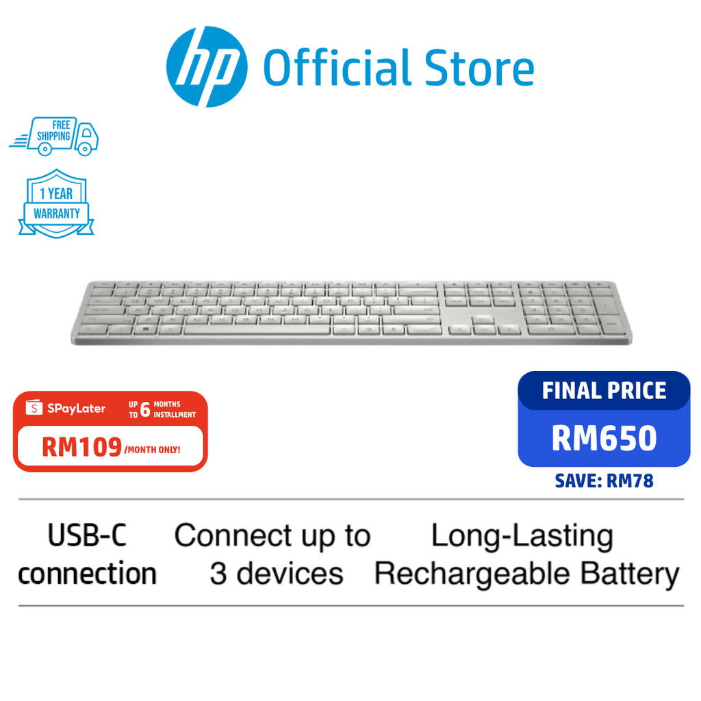 HP 970 Programmable Wireless Keyboard / Wired - USB-C® / 2.4 GHz ...