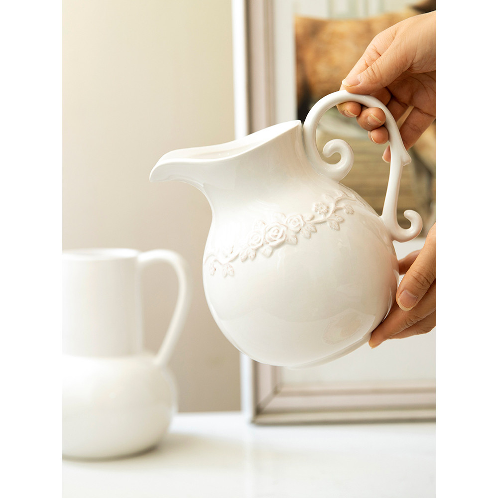 Jag Susu Surat Mediterranean Pasu Seramik Artistik Meja Makan Putih ...