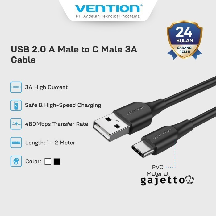 Vention Cable Charger USB A to C 3A Fast Charging - CTH [ GJ ] | Shopee ...
