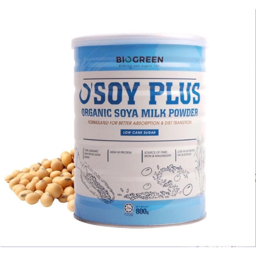 Biogreen O'Soy Plus Low Cane Sugar Organic Soya Milk Powder (800g ...