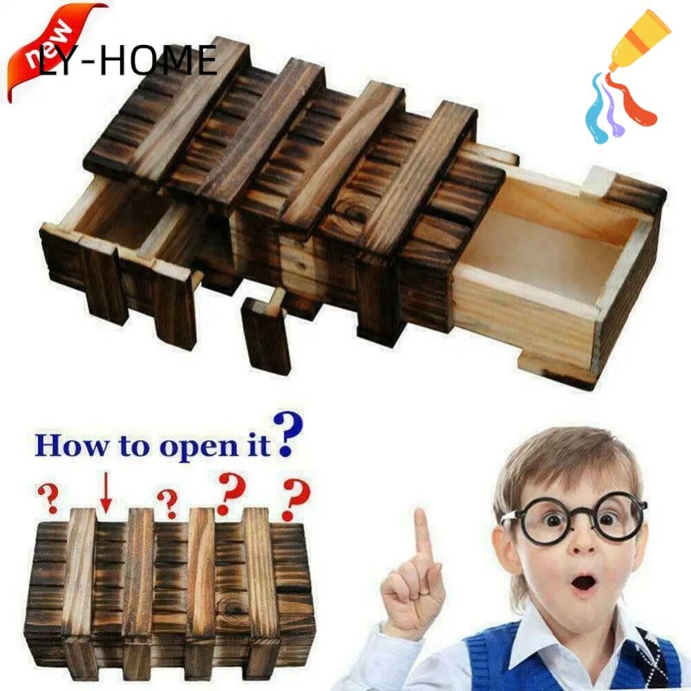 LY-HOME Puzzle Box with Secret Drawer, Kids Toy Wooden Vintage Puzzle ...