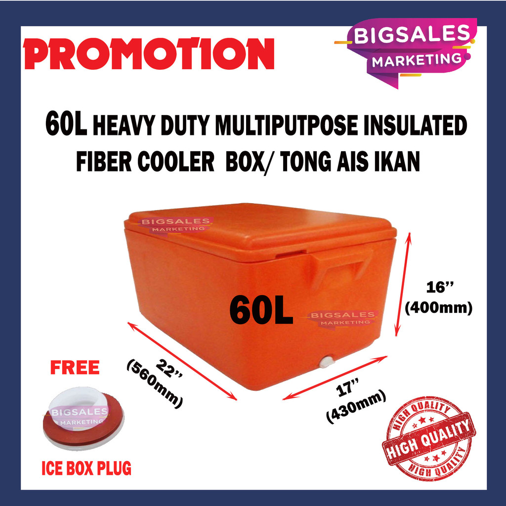 BIGSALES 60 Liter Tong Ais Ikan Tong Oren Tong Fiber Kotak Sejuk Fiber ...