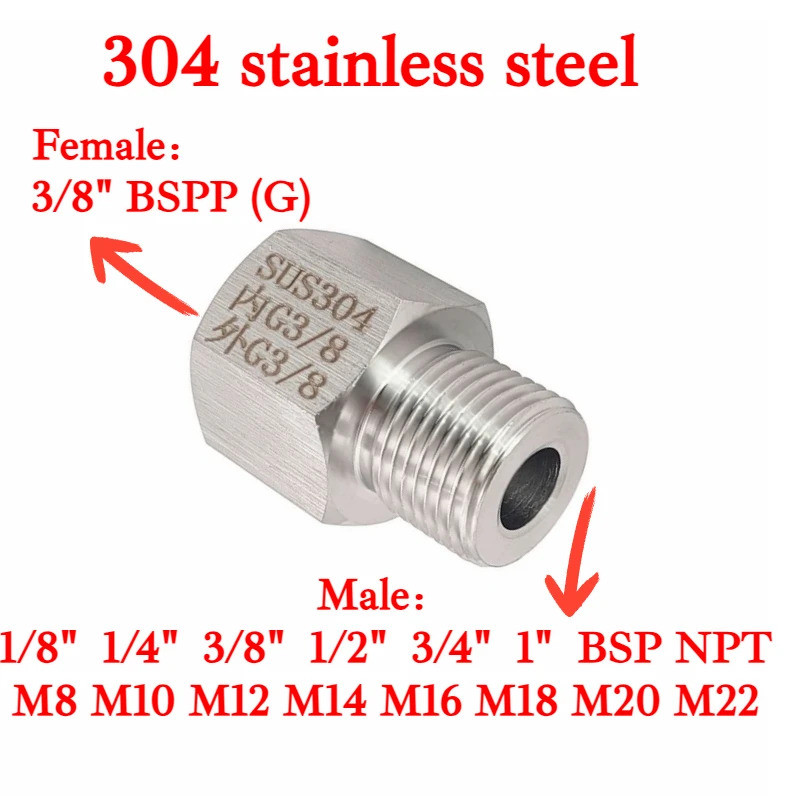 3/8" BSPP Female to M10, 1/8", 1/4", 3/8" BSP/NPT Male Hex Reducer ...
