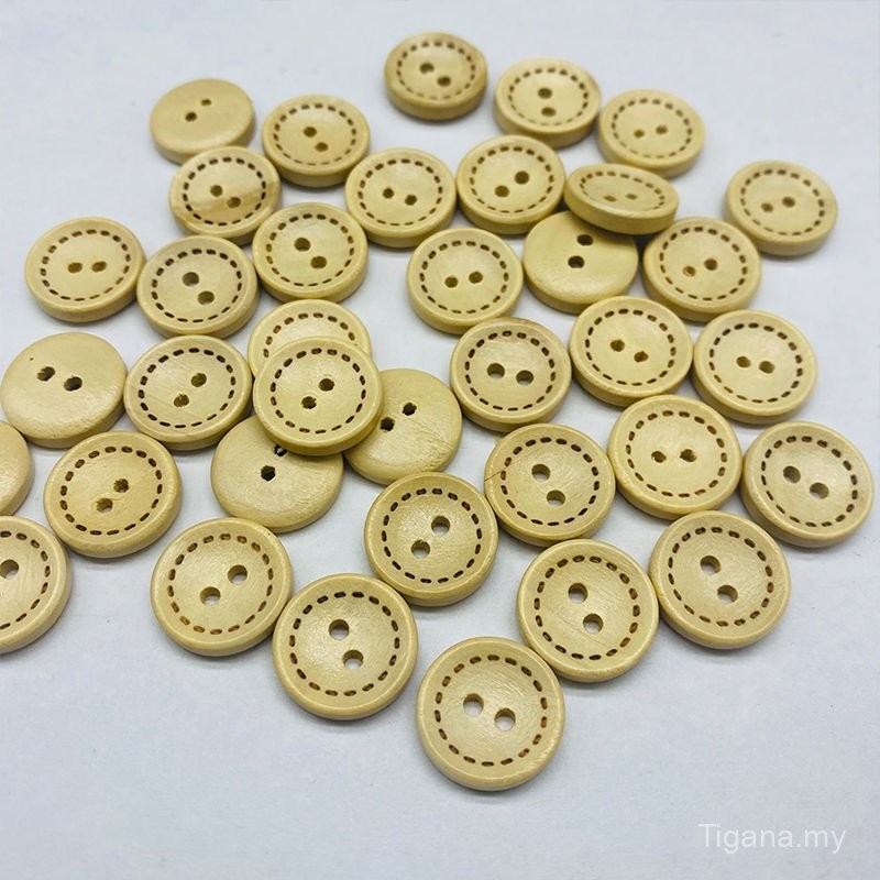 15mm Round Two-Eye Dotted Line Button Wooden Button Kindergarten ...