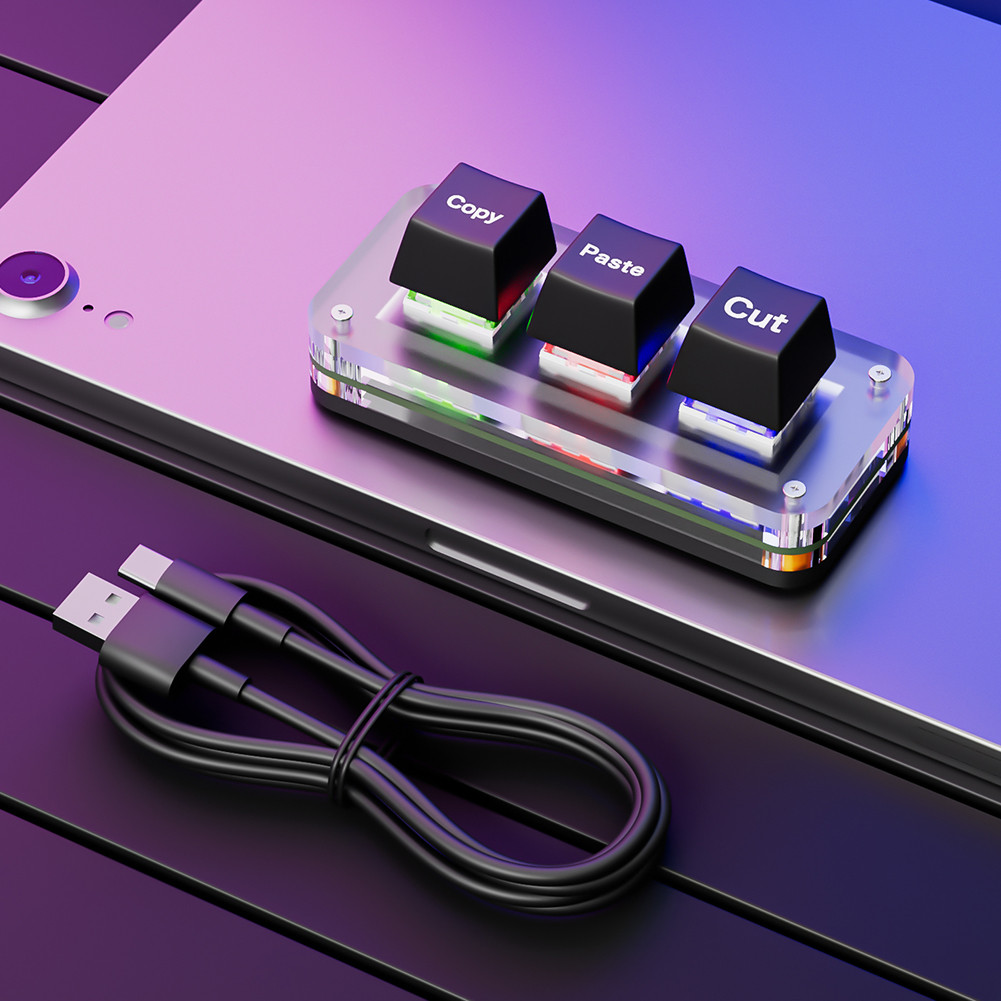 [KidsDreamMall.my] RGB Mini Cut Copy Paste Keyboard 3-Key USB Type-C ...