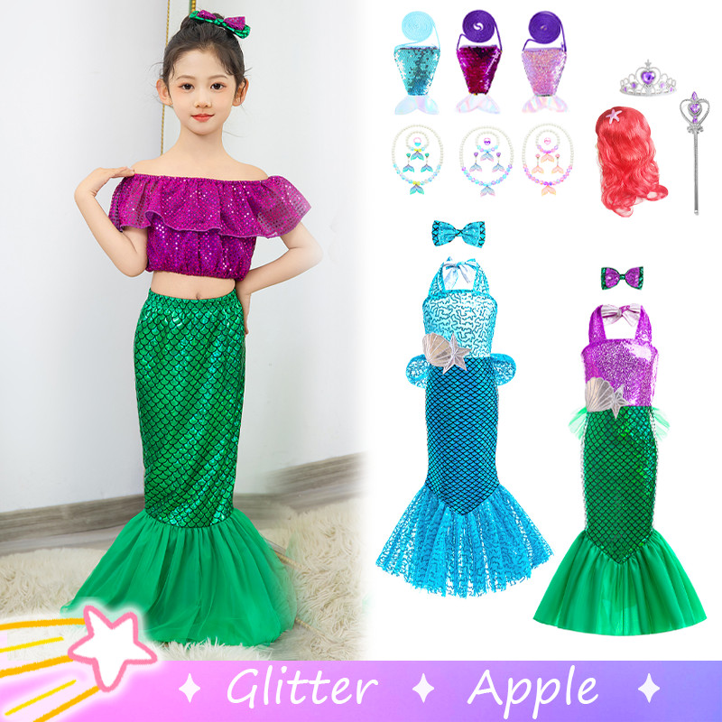 Mermaid Purple Blue Princess Dress For Kids Girl Ariel Halloween ...