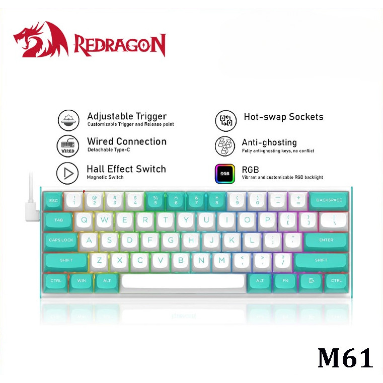 REDRAGON M61 SE/M68 Magnetic Switch Esports Gaming Keyboard USB Key Range Adjustable PBT Keycap ...