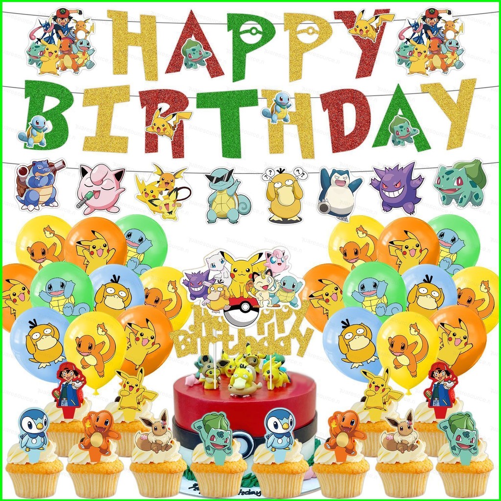 SQ1 Pikachu Pokemon theme kids birthday party decorations banner cake ...