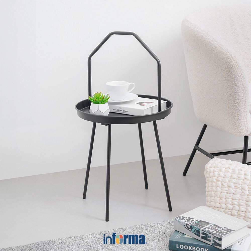 HITAM Informa Hanna Round Side Table - Black End Table Aesthetic Small ...
