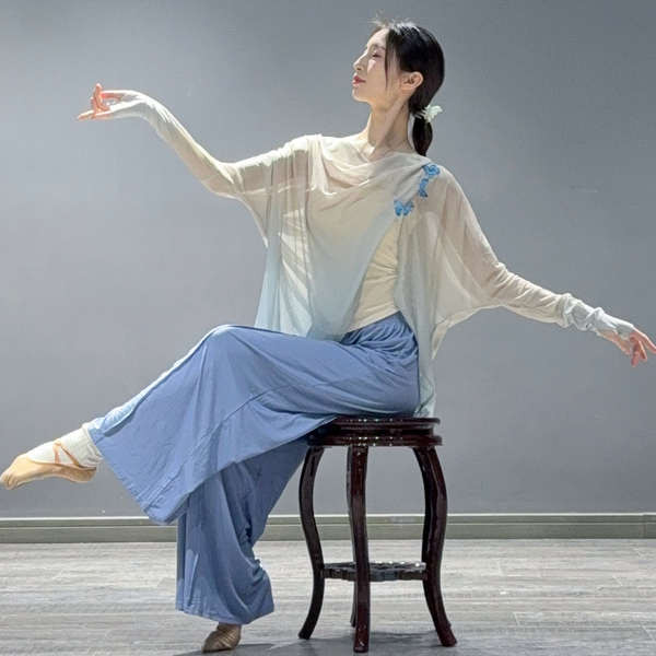 Blaus tarian klasik, pakaian latihan rama-rama gradien, kain kasa ...