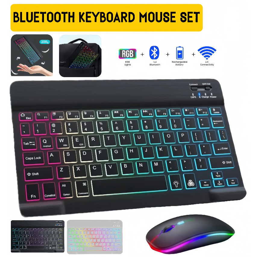 RGB Backlit Wireless Bluetooth Keyboard and Mouse with light LED for ...