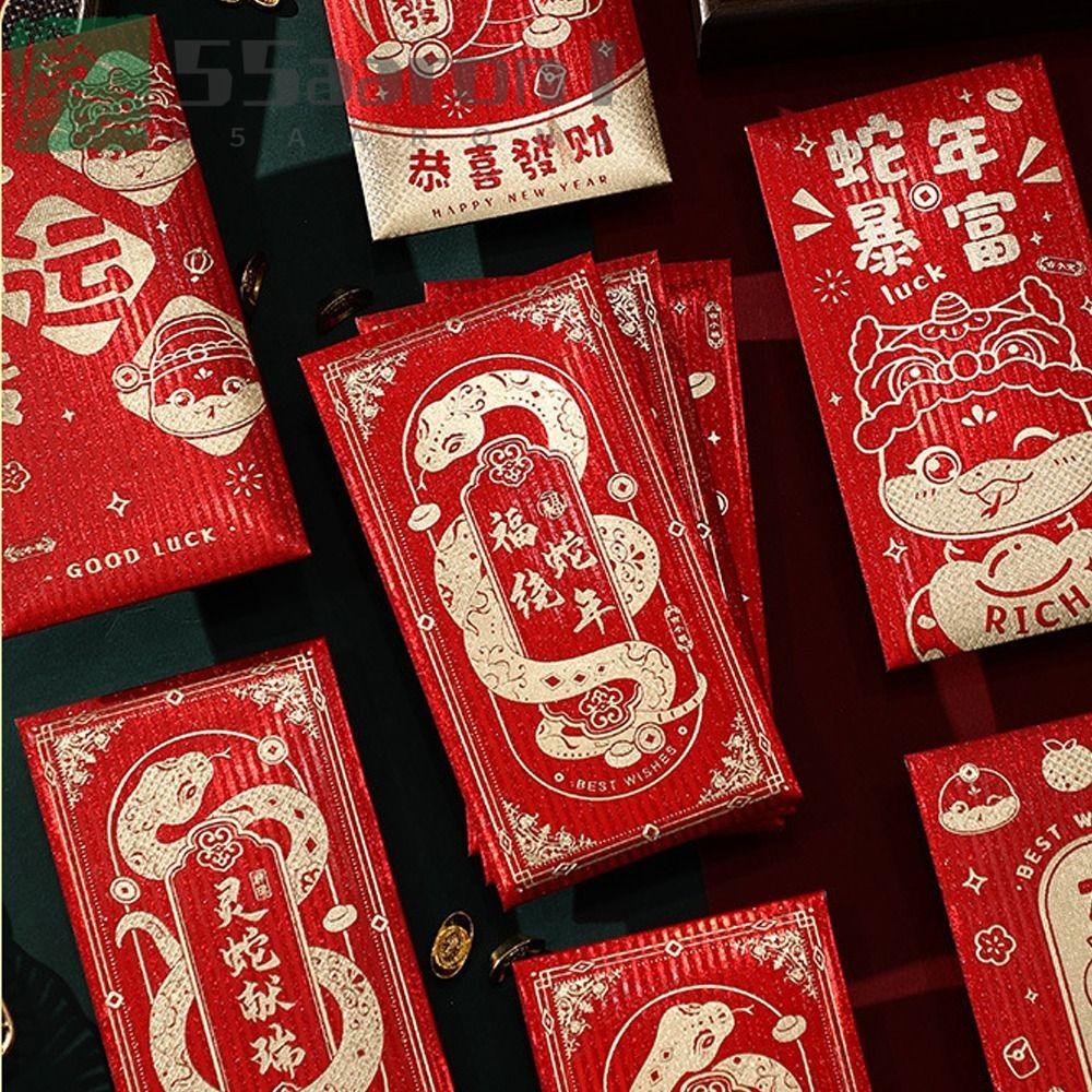 AARON1 6pcs 2025 Chinese Red Envelopes, Blessing Snake Pattern New Year Money Envelope, Cute ...
