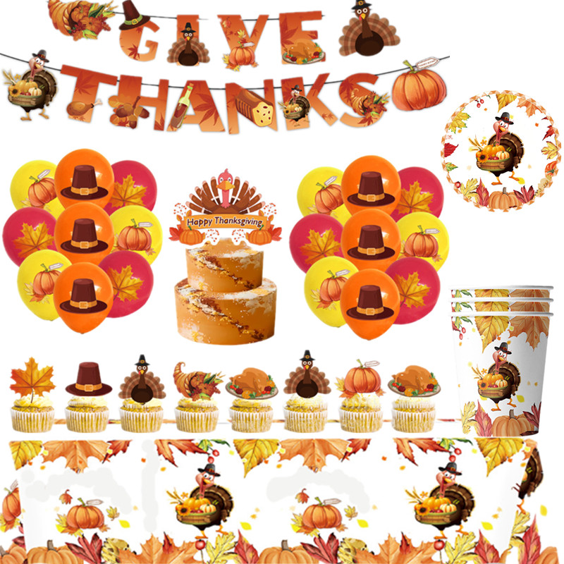 Thanksgiving Day Theme Turkey Banner Plate Cupcake Top Hat Maple Leaf ...