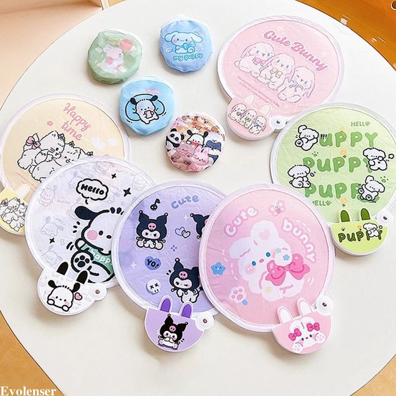 My Melody Cinnamoroll Cartoon Character Portable Folding Mini Round Fan ...