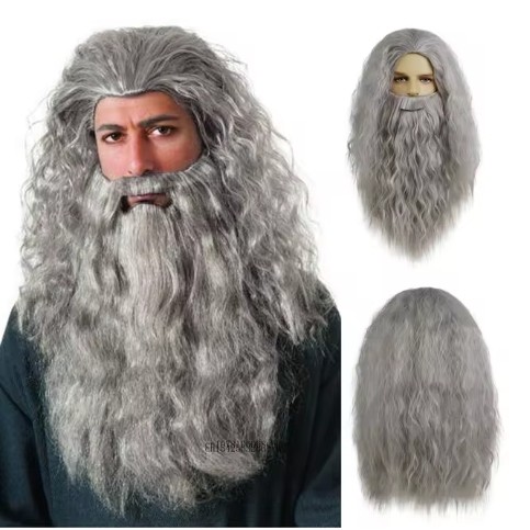 Dumbledore Cosplay Wig Old Men Halloween School Gandalf Wizard Costume ...