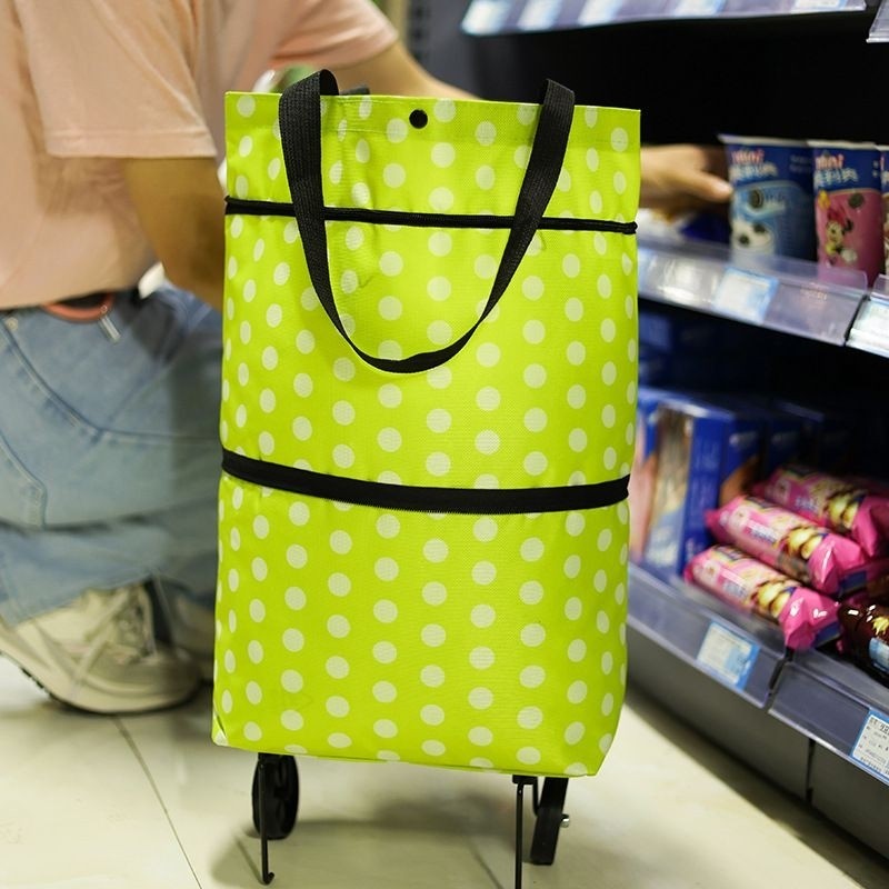Troli Beg Beroda Foldable Shopping Grocery Trolley Nylon Bag Storage ...