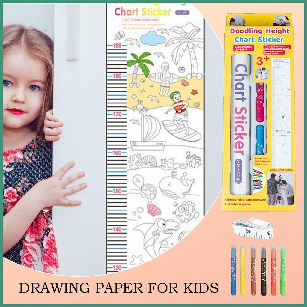 Height Chart Doodling Height Measuring Sticker Wipeable Nursery Multi ...