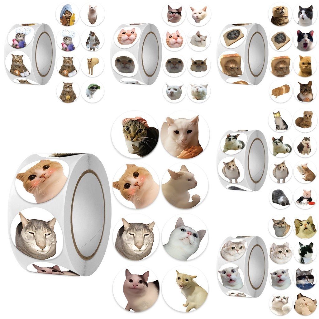 500-Sheet Hilarious Cat Meme Sticker Roll | AR-Enhanced PVC Decals for ...