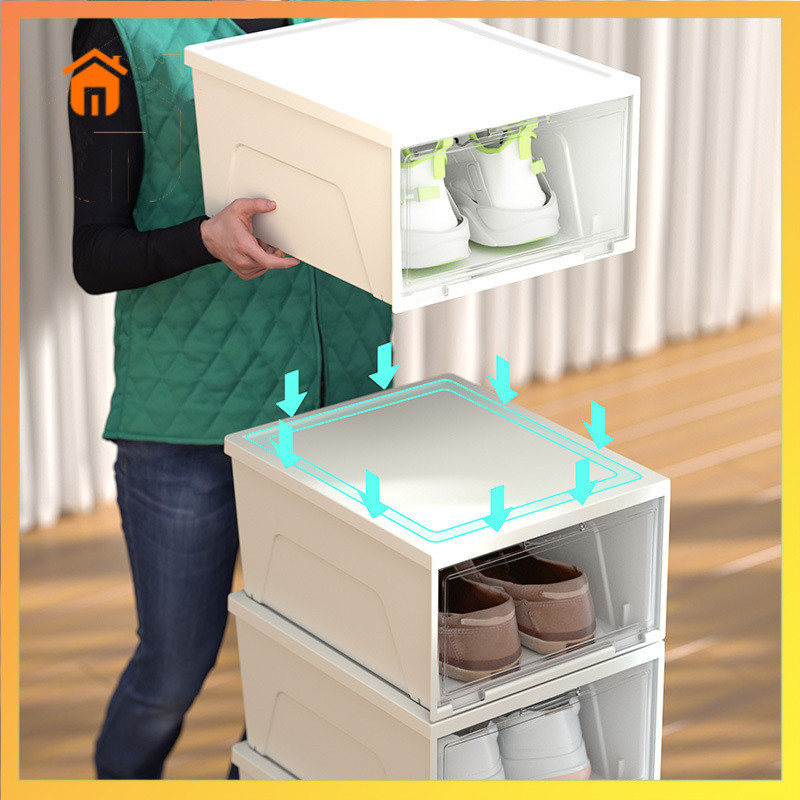 Kiyono Wood Clamshell Shoe Cabinet Storage Box Shoe Rack Space-Saving ...