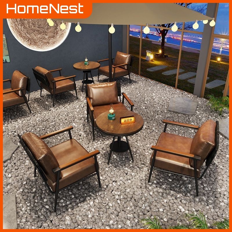 Retro industrial style tavern coffee shop table and chair combination ...