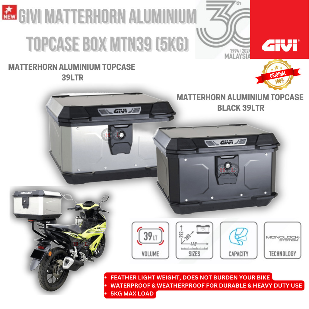 GIVI MATTERHORN TOPCASE BOX ALUMINIUM 39L MOTORCYCLE BOX - GIVI BOX ALUMINIUM 39L Original GIVI ...