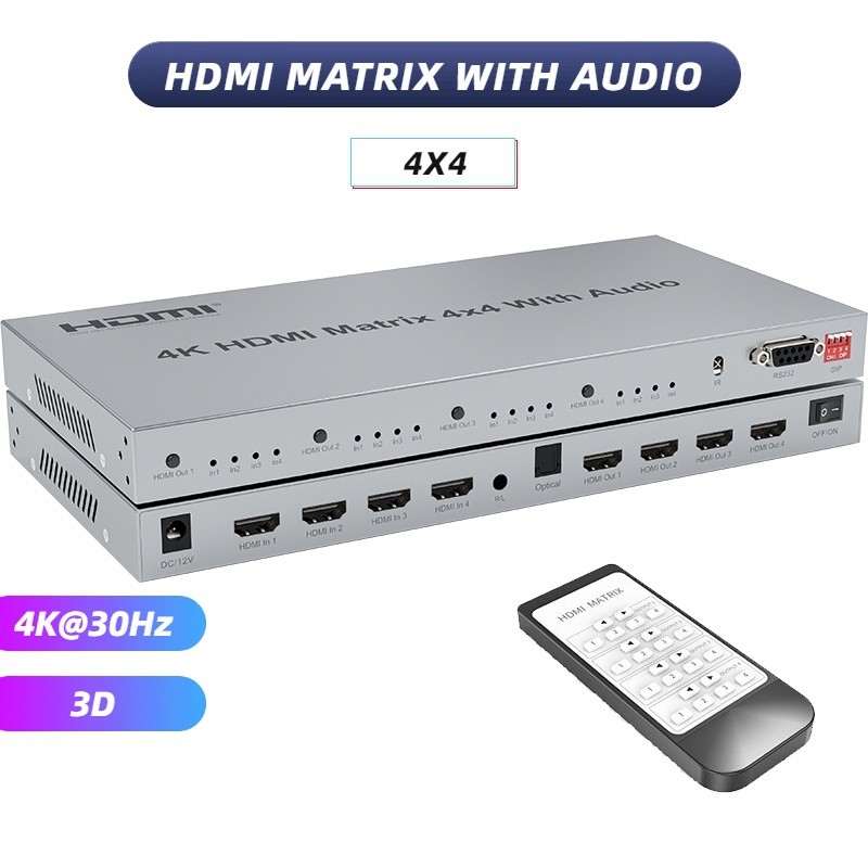 4x4 HDMI Matrix Switch with Audio output 4K 30Hz HDMI Switcher Splitter ...
