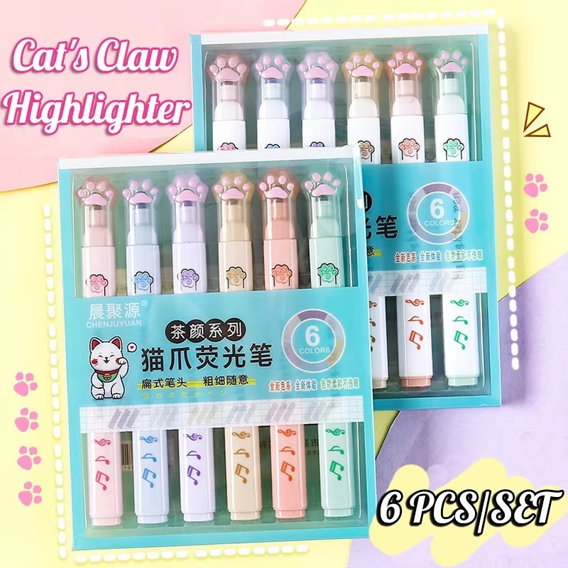 6PCS Highlighter Set Cat Paw Highlighter Pen Markers Art Supplies ...